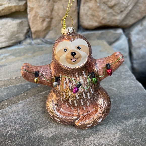 Anthropologie | Holiday | Handpainted Glass Sloth Ornament With Lights ...
